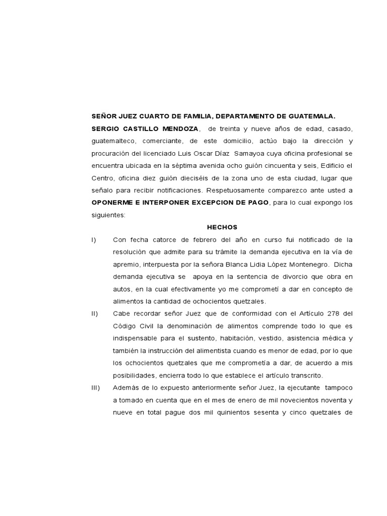 Excepcion de Pago | PDF | Guatemala | Demanda judicial