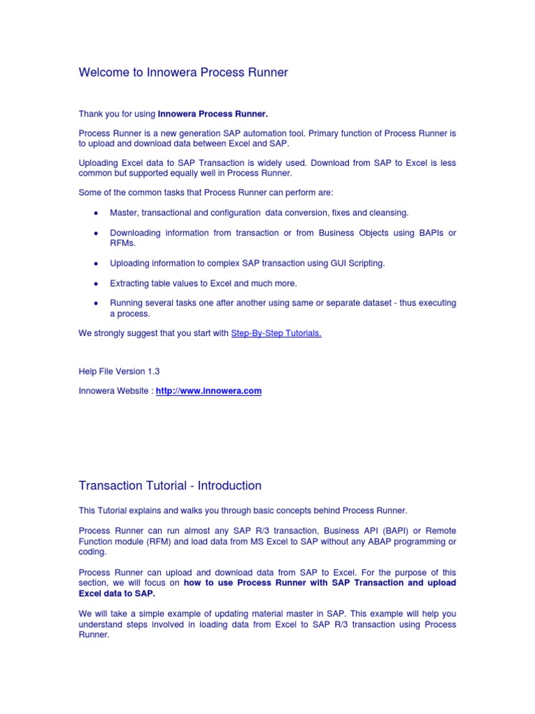 ProcessRunnerHelp1 3 PDF | PDF | Microsoft Excel | Scripting Language