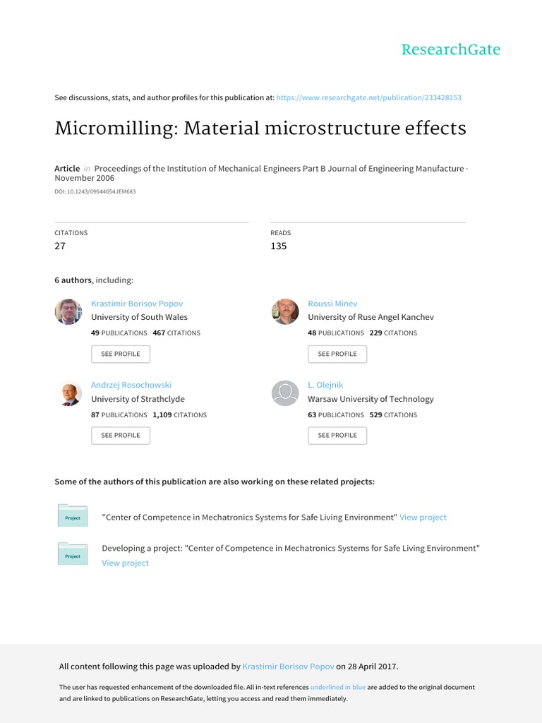 2006 Micromilling Material Microstructure Effects Jem 683 Part B PDF | PDF | Machining | Dislocation