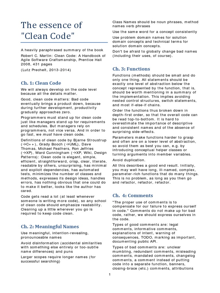 Clean Code Summary Variable Computer Science Thread Computing Free 30 Day Trial Scribd