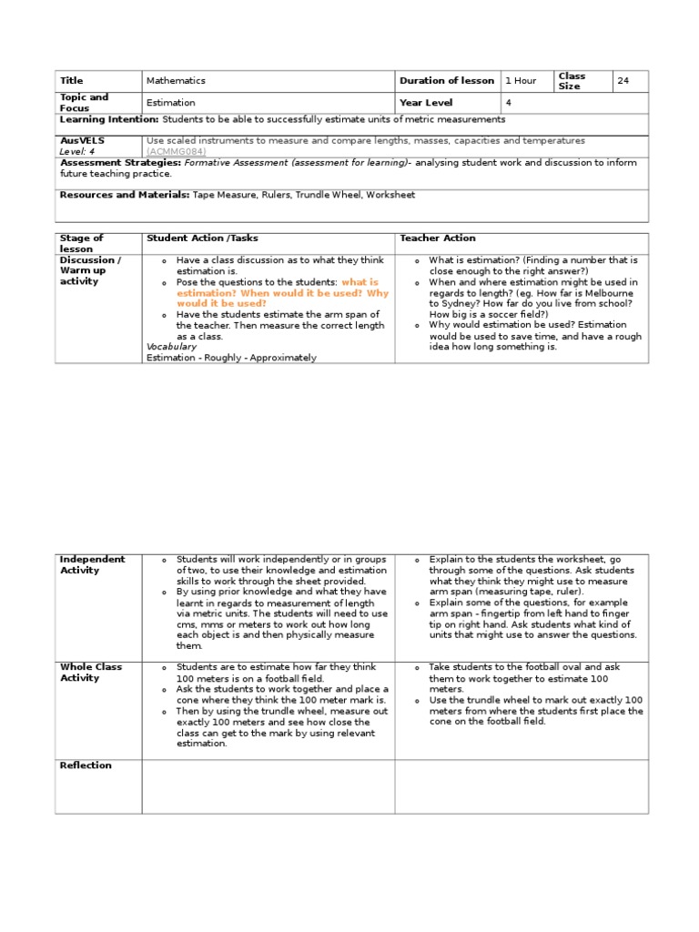 Lesson Plan - Estimation | PDF | Educational Assessment | Lesson Plan