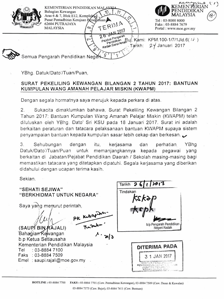 Surat Pekeliling Kewangan Bil.2 Tahun 2017 (Kwapm) | PDF