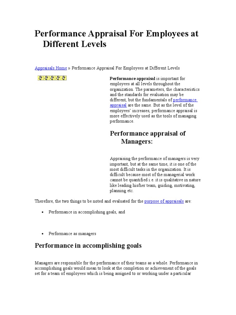 Performance Appraisal For Employees at Different Levels | PDF ...