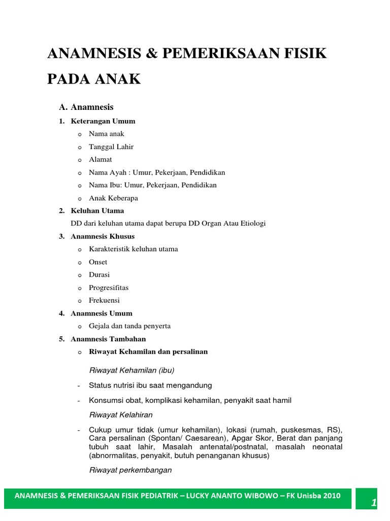 Anamnesis Dan Pemeriksaan Fisik Pediatri | PDF | Pengembangan Diri