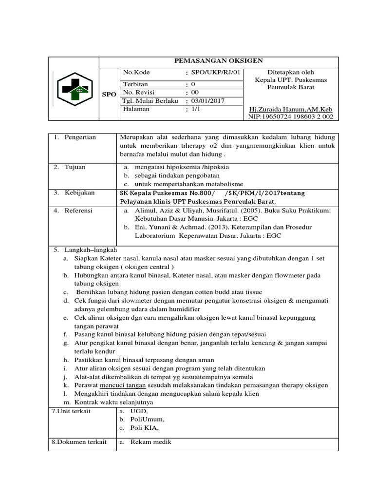 Sop Pemasangan Oksigen O2 Pdf