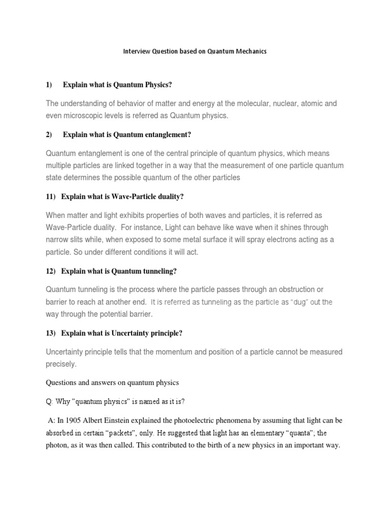 Quantum Physics Interview Question | Download Free PDF | Quantum ...