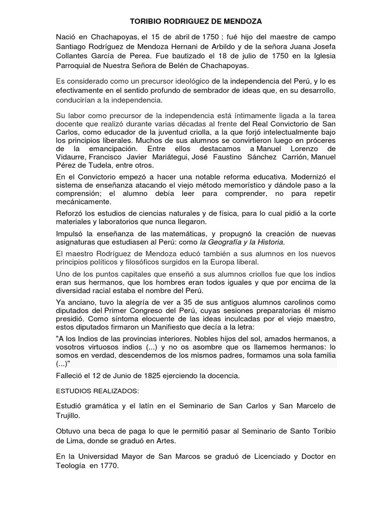 Toribio Rodriguez de Mendoza | PDF