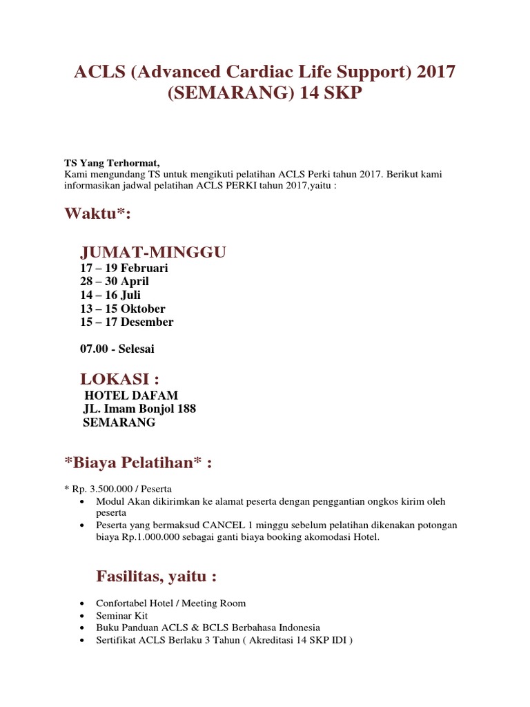 Pelatihan ACLS PERKI 2017 Semarang | PDF | Karier & Perkembangan