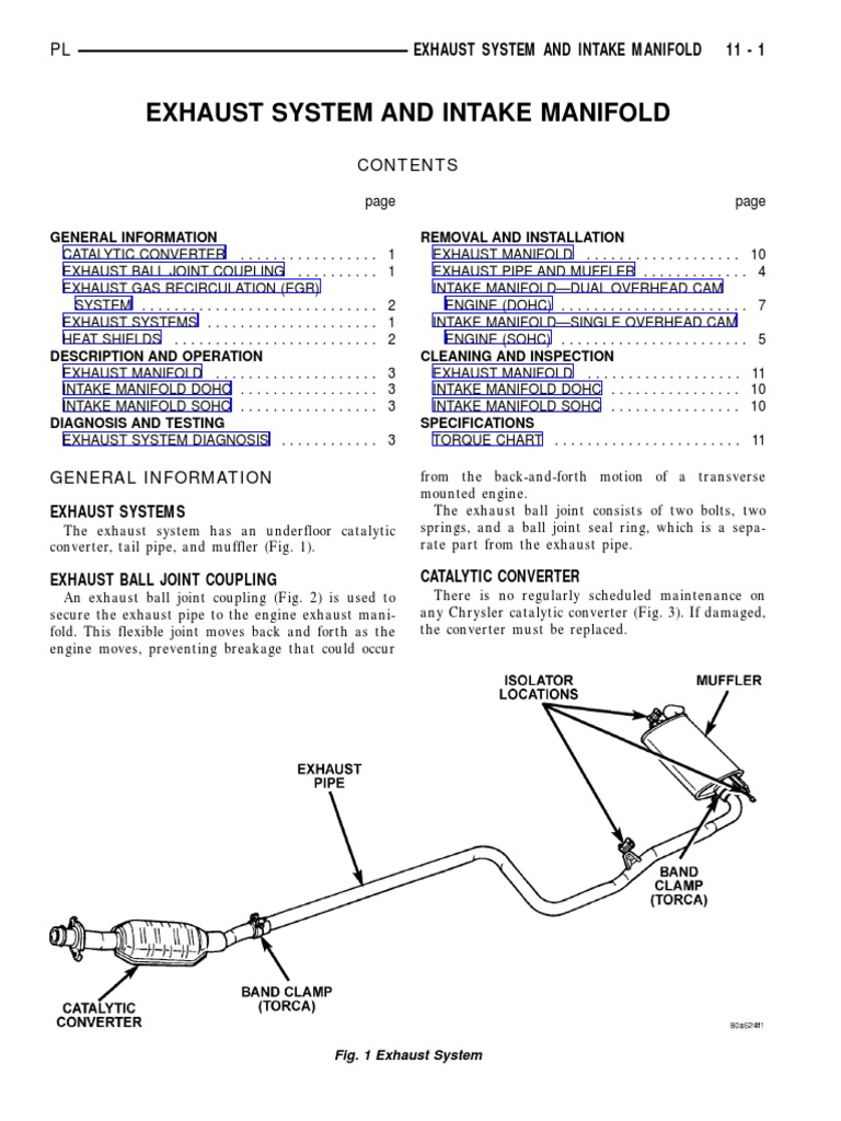 Chrysler Neon 1997 - Intake Manifold and Exhaust System | PDF ...