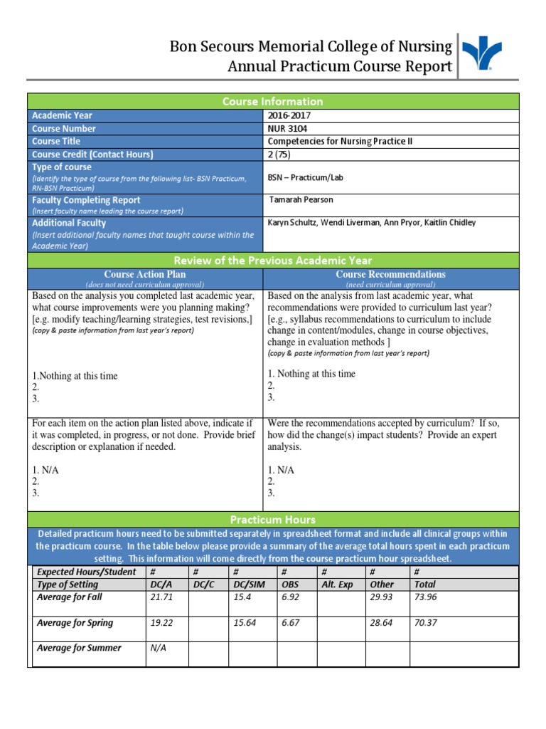 Coursereportnur3104 2016-2017 | PDF | Course Evaluation | Curriculum