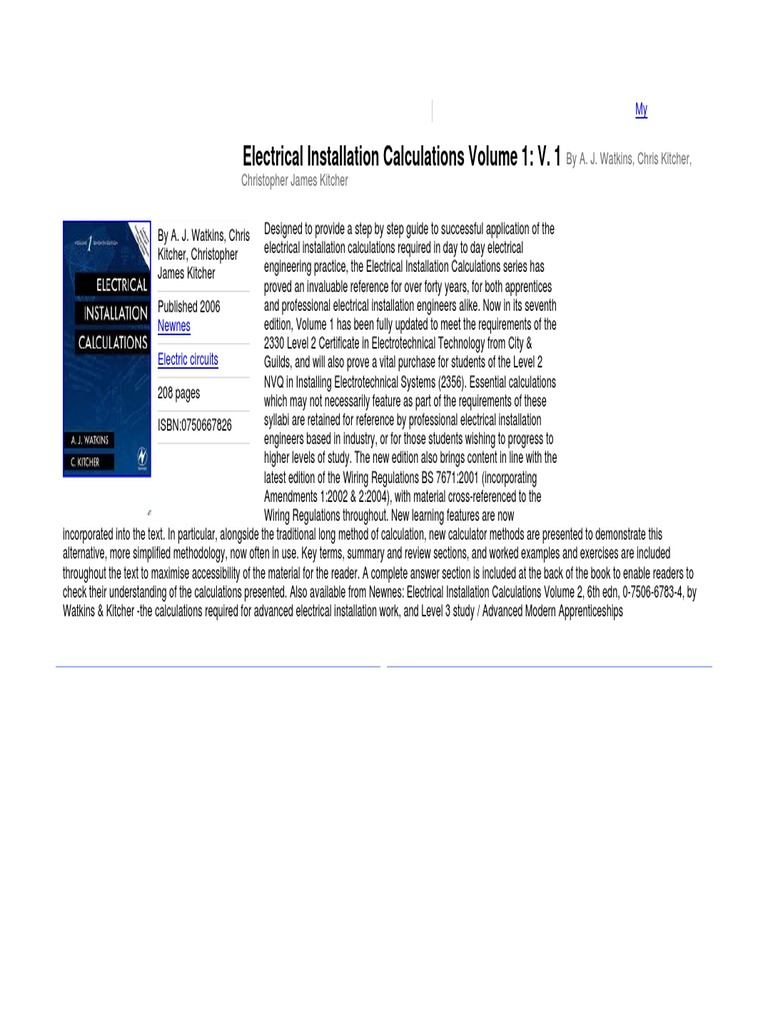 Electrical Installation Calculations Volume 1: V. 1: by A. J. Watkins ...