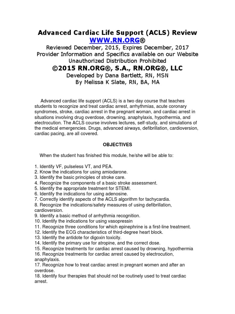 Acls STUDY GUIDE 2017 | PDF | Cardiac Arrhythmia | Artificial Cardiac ...