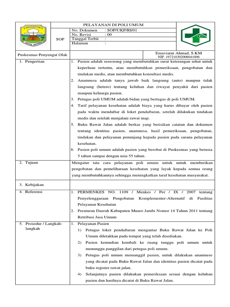 Sop Pelayanan Di Poli Umum | PDF
