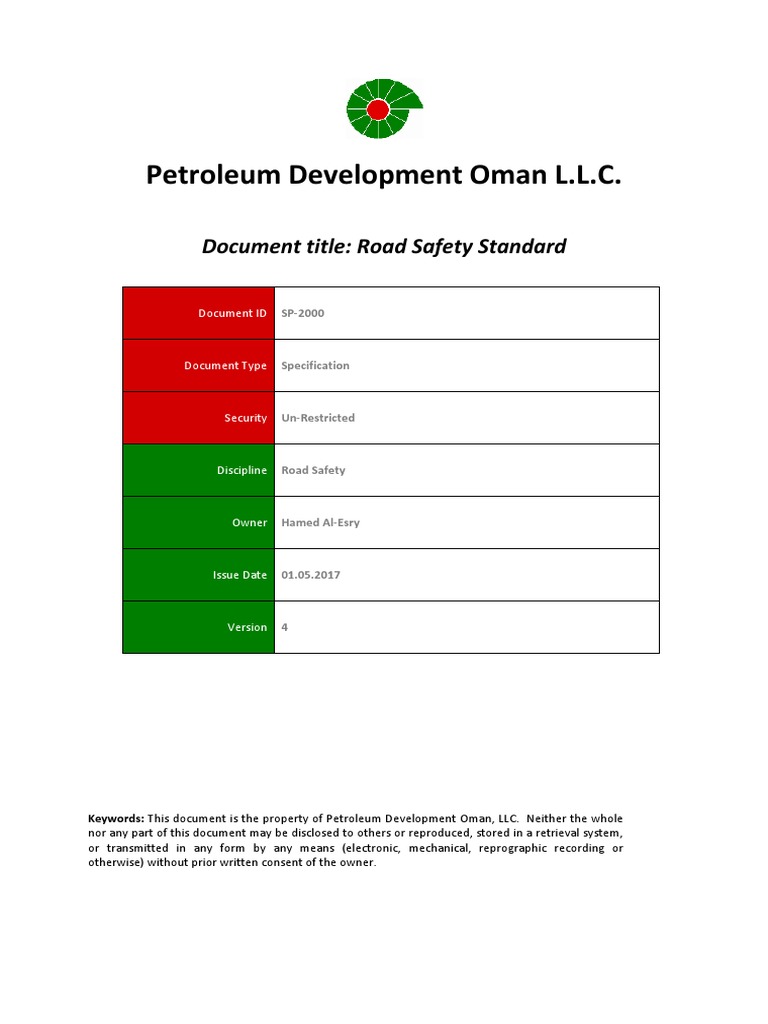 SP-2000 PDO Road Safety Standard - V4 | PDF | Dangerous Goods | Traffic