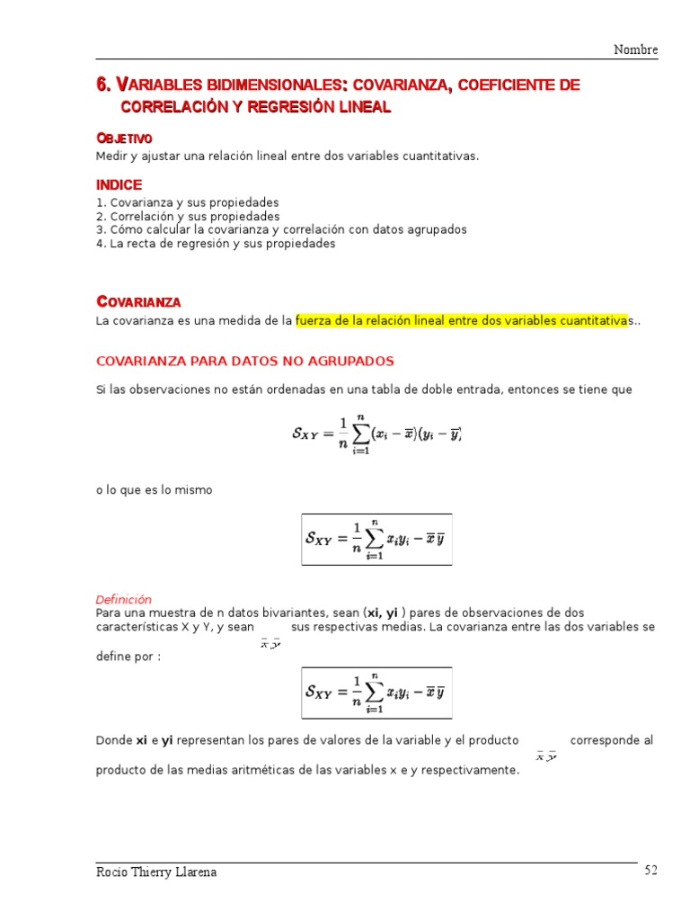 Unidad 6 Covarianza, Correlación y Regresión Lineal | PDF | Covarianza | Correlación y dependencia