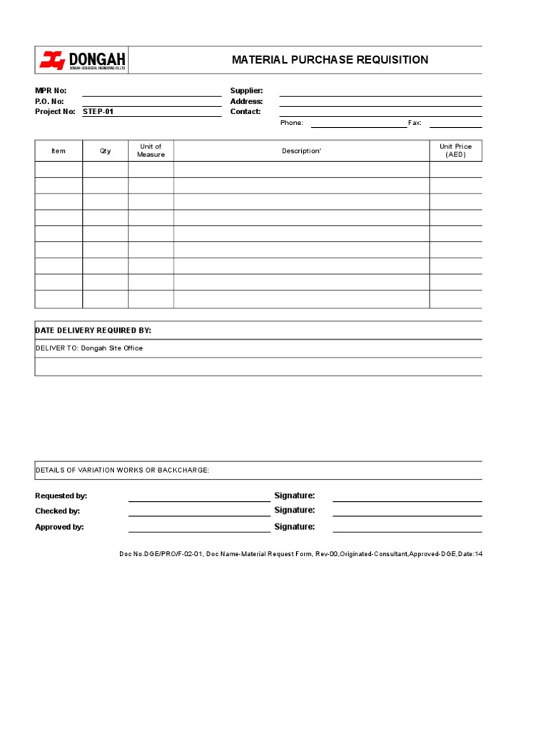 PRO 02 01 Material Request Form | PDF | Law