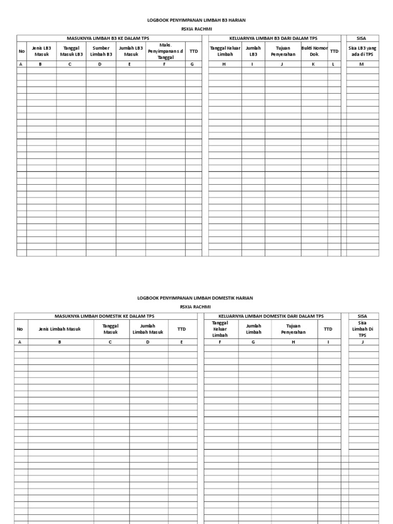 Logbook Penyimpanan Limbah b3 & Domestik Harian | PDF