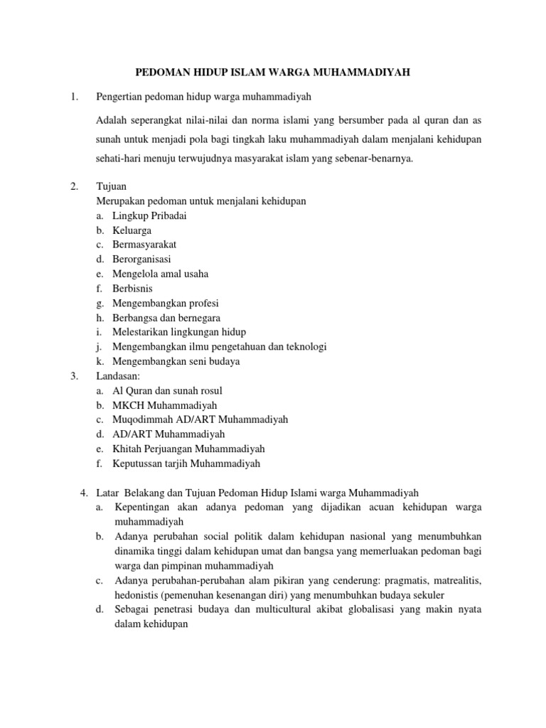 Pedoman Hidup Islam Warga Muhammadiyah | PDF