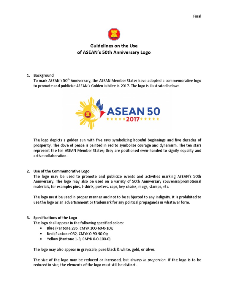 Guidelines On The Use of ASEAN 50 Logo | PDF | Logos | Association Of ...