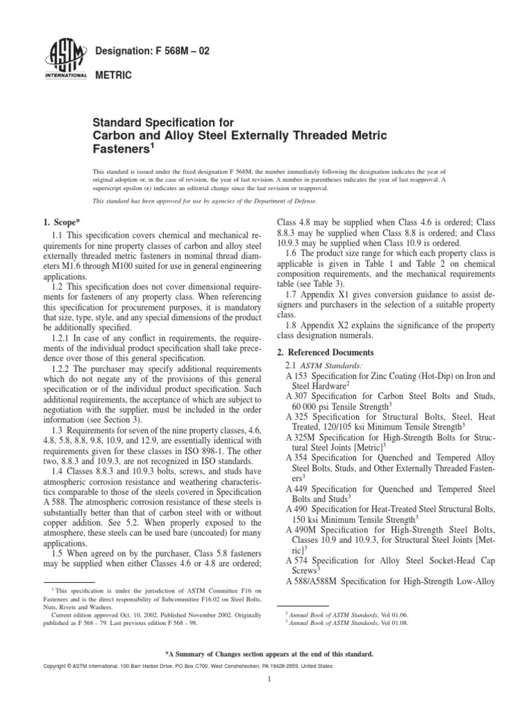 Astm F568M-02 PDF | PDF | Screw | Steel