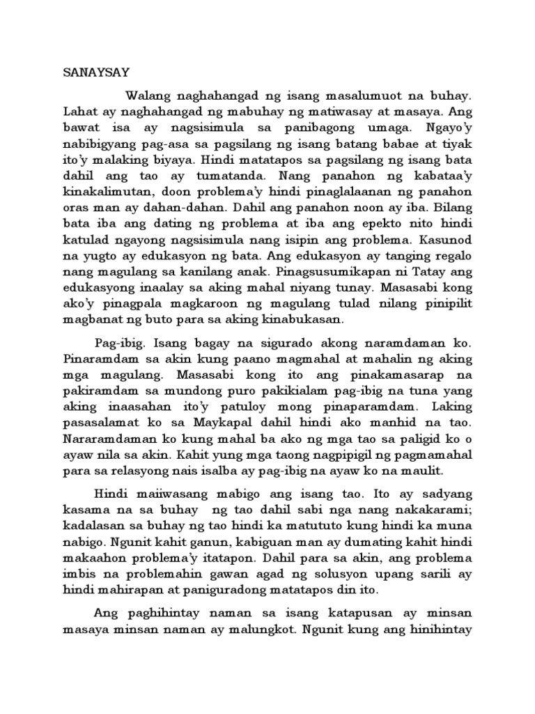 Sanaysay In English
