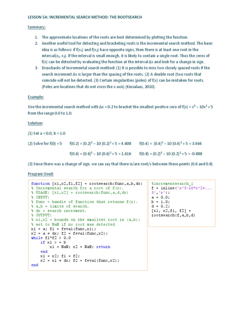 Lesson 5 Incremental Search Method | PDF | Computational Science | Theoretical Computer Science