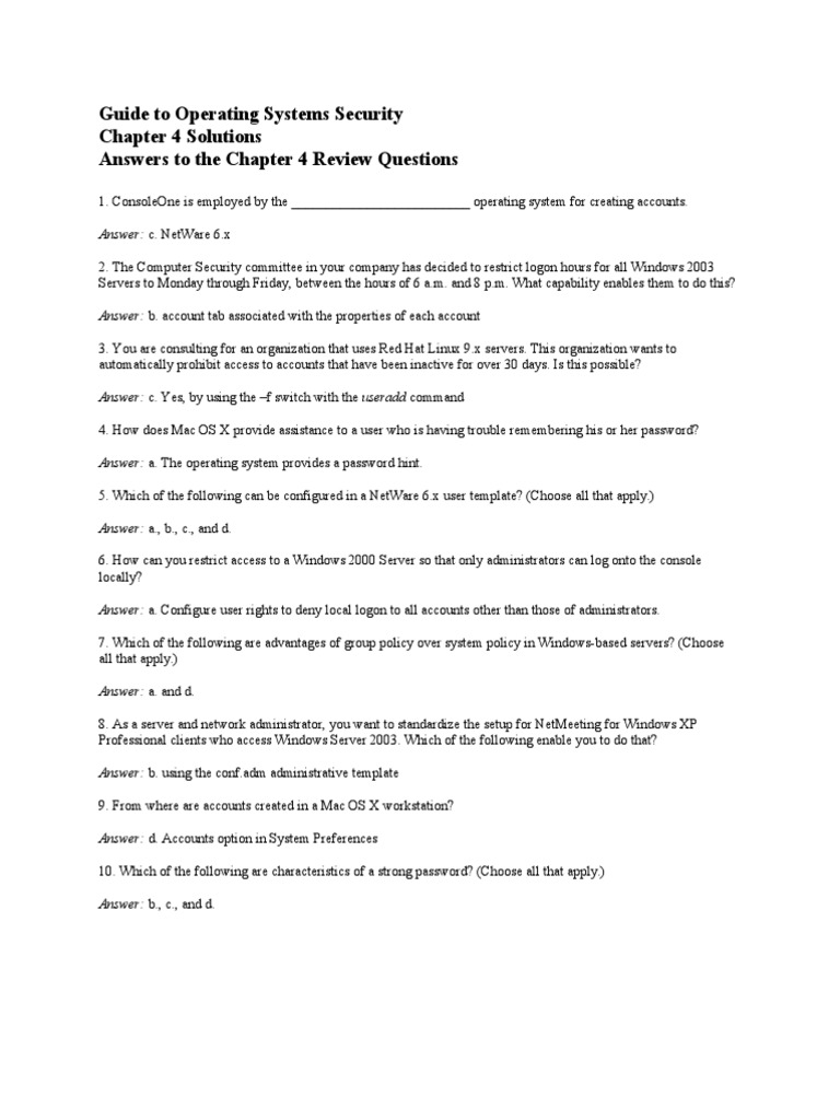 Guide To Operating Systems Security Chapter 4 Solutions Answers To The ...