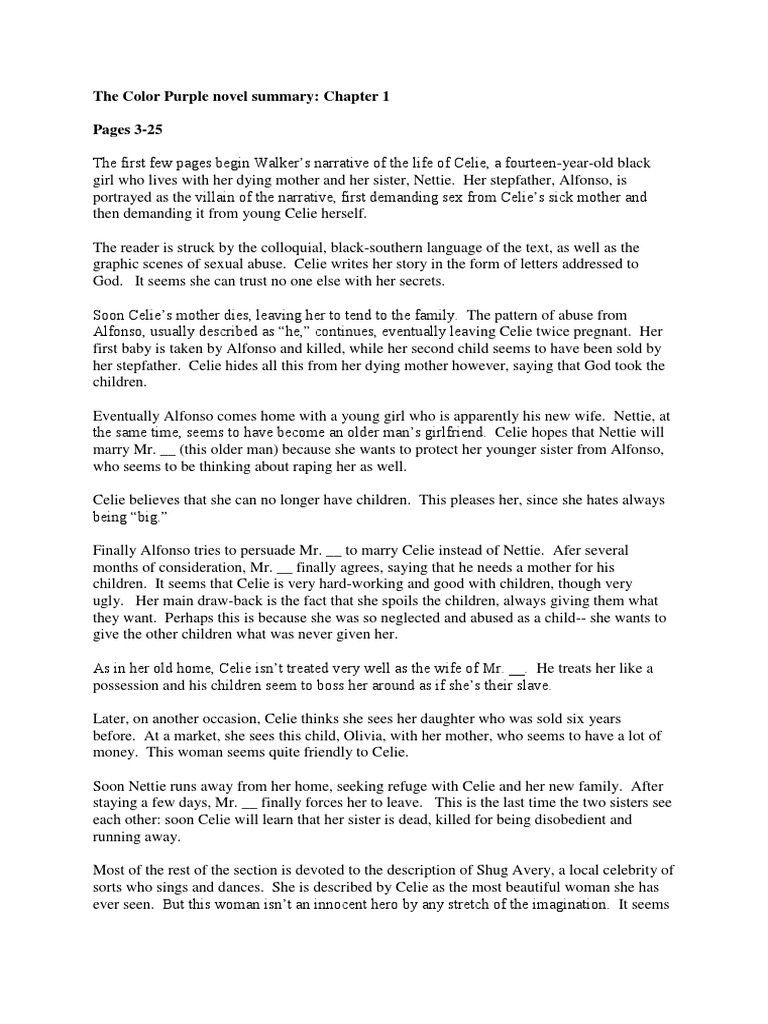The Color Purple: Chapter 1 Summary | PDF
