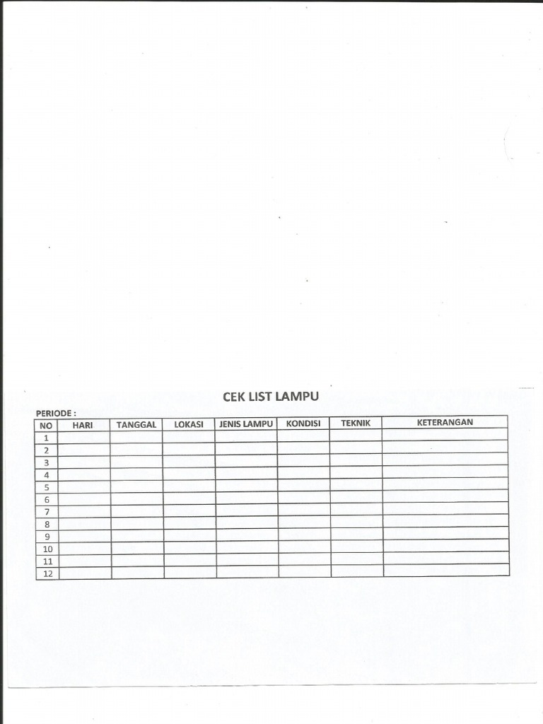 Form Ceklist Lampu PDF | PDF