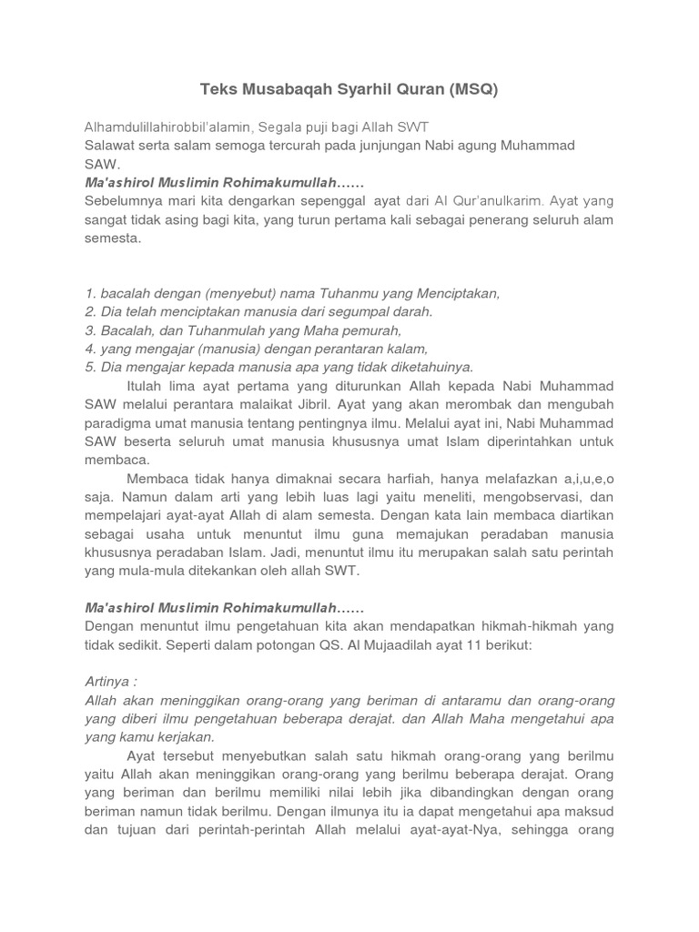 Teks Musabaqah Syarhil Quran | PDF