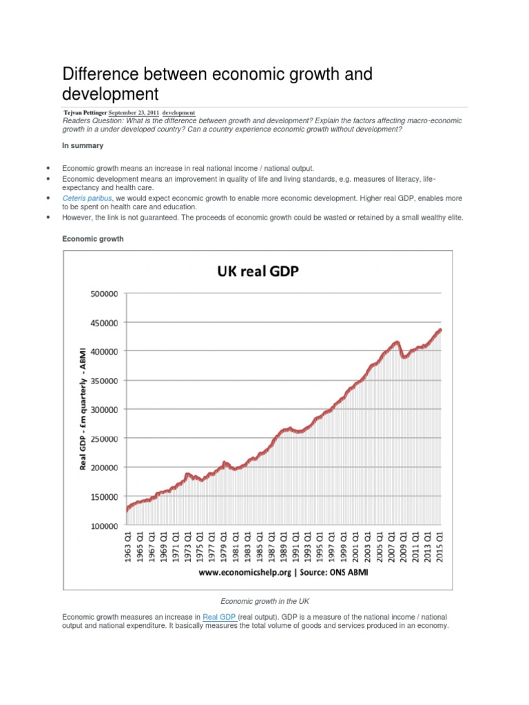 Difference Between Economic Growth and Development | PDF | Measures Of ...