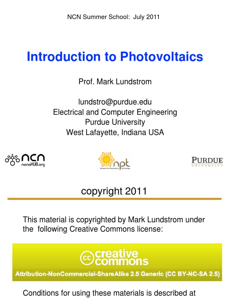 2011.07.20 NCN SC01 Lundstrom PDF | PDF | Solar Cell | Condensed Matter