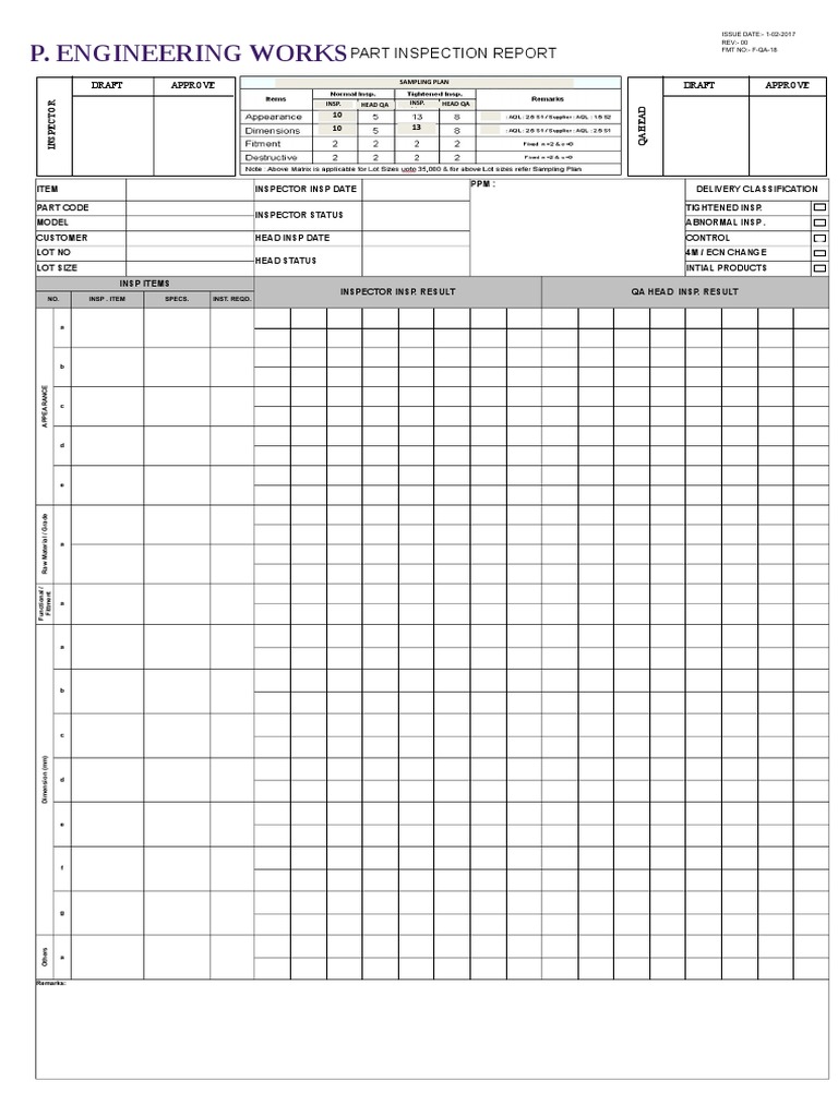 S.P. Engineering Works: Part Inspection Report | PDF | Business
