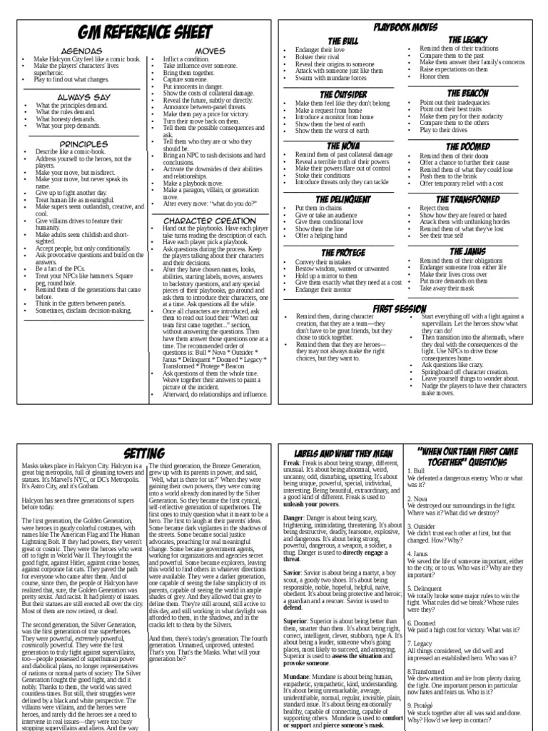 Masks RPG GM Guide & Playbook Moves | PDF | Superheroes | Hero