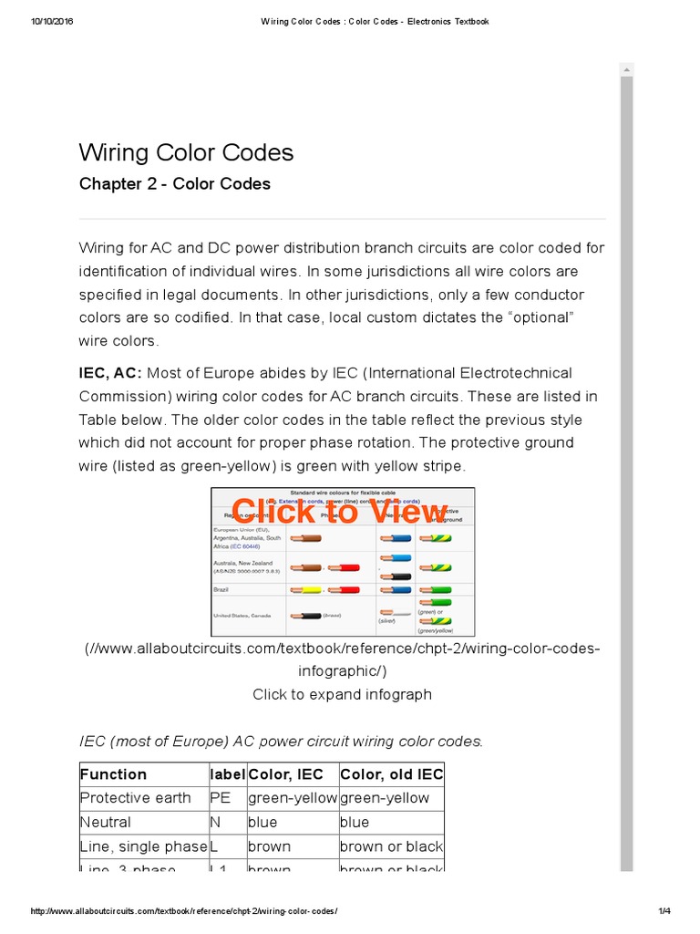 Wiring Color Code | PDF | Electrical Wiring | Electric Power System
