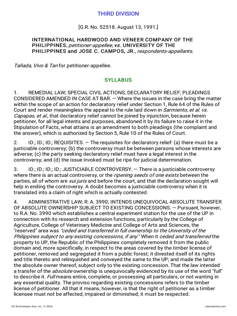 Declaratory Relief Case: UP vs. Hardwood Company | PDF | Pleading ...