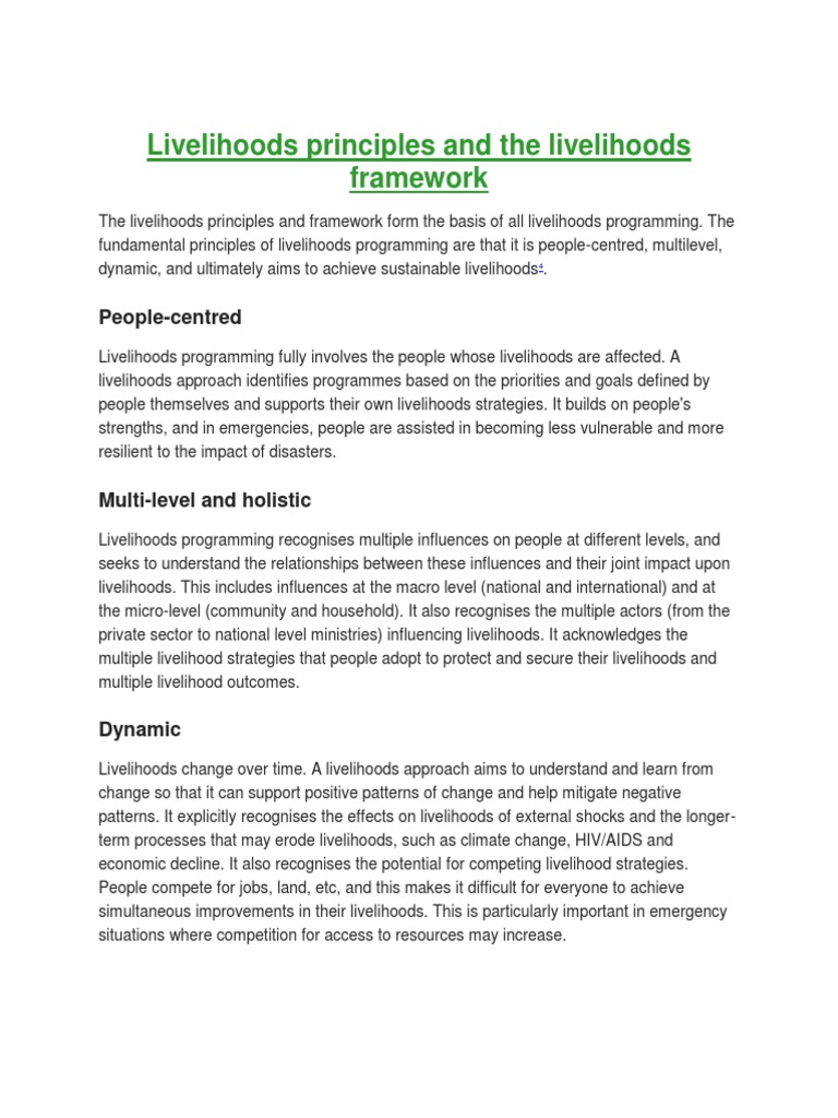 Livelihoods Principles and The Livelihoods Framework | PDF | Food ...