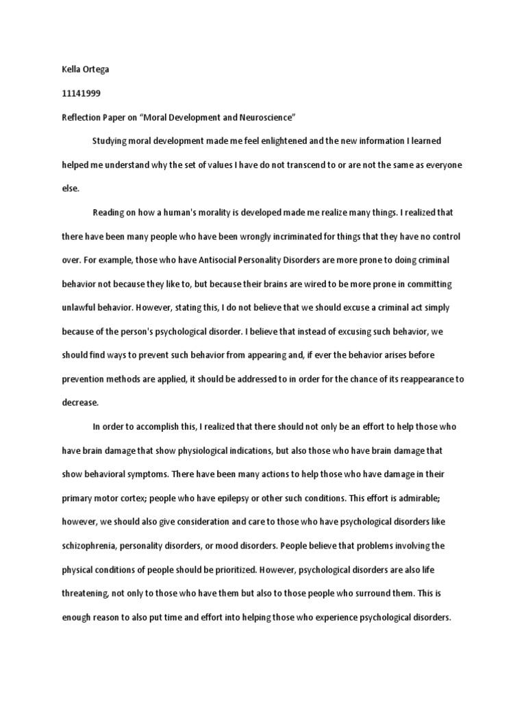 Reflection Paper On Moral Development and Neuroscience | PDF | Mental ...