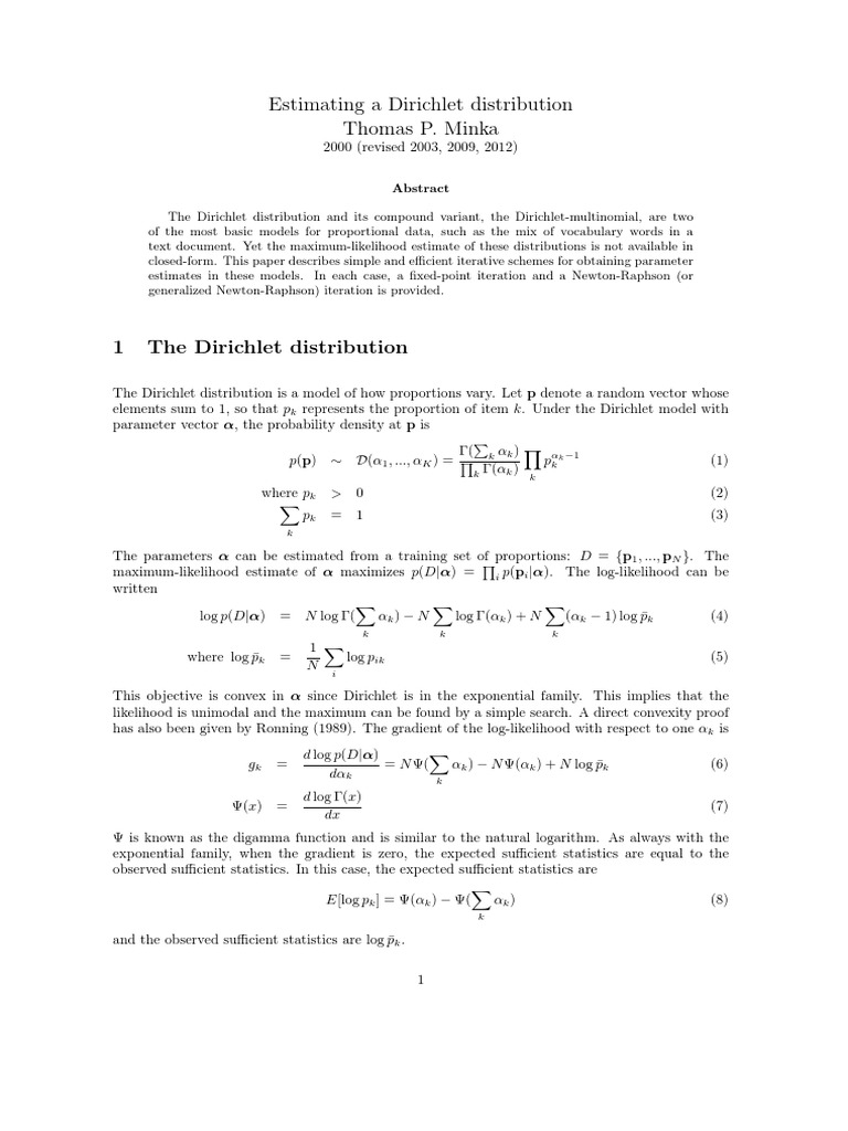 Estimating A Dirichlet Distribution Thomas P. Minka | PDF | Logarithm ...