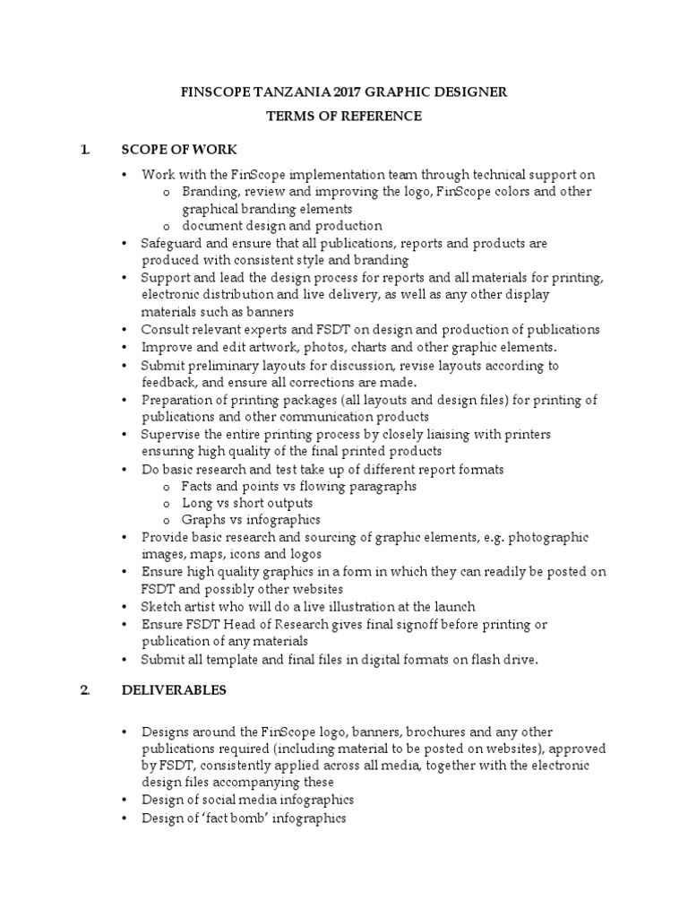 Terms of Reference FinScope Graphics Designer | PDF | Graphics | Page ...