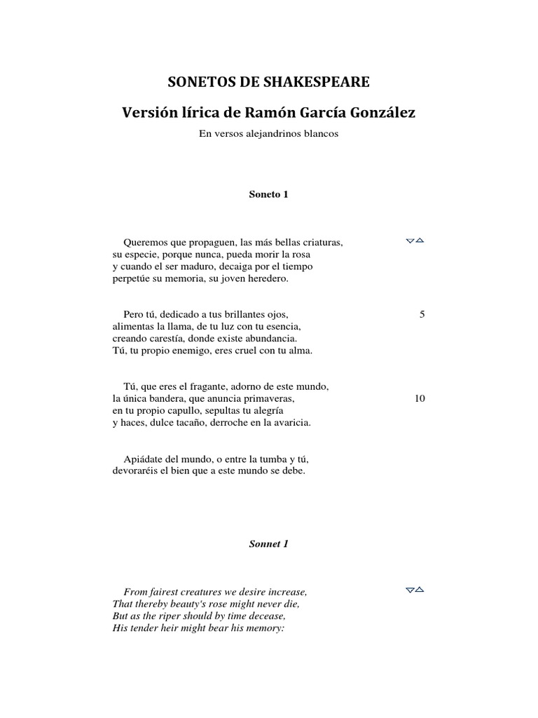 Sonetos Shakespeare en Español | PDF | Sonetos | Forma Stanzaica