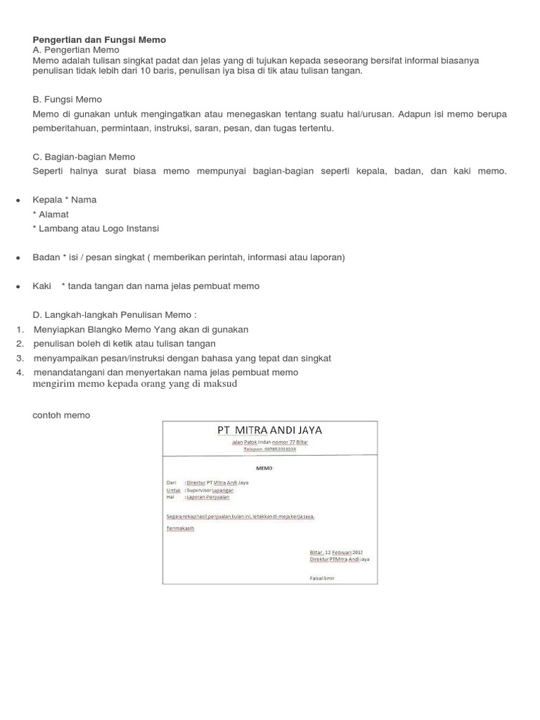Pengertian dan Fungsi Memo | PDF