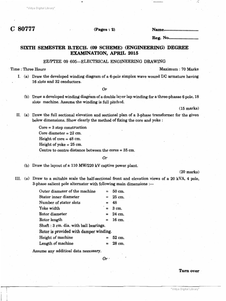 EE 09 605 Electrical Engineering Drawing APR 2015 | PDF | Magnetic ...