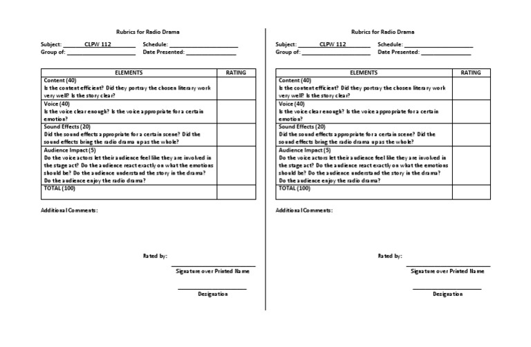 Rubrics for Radio Drama | Voice Acting | Actor