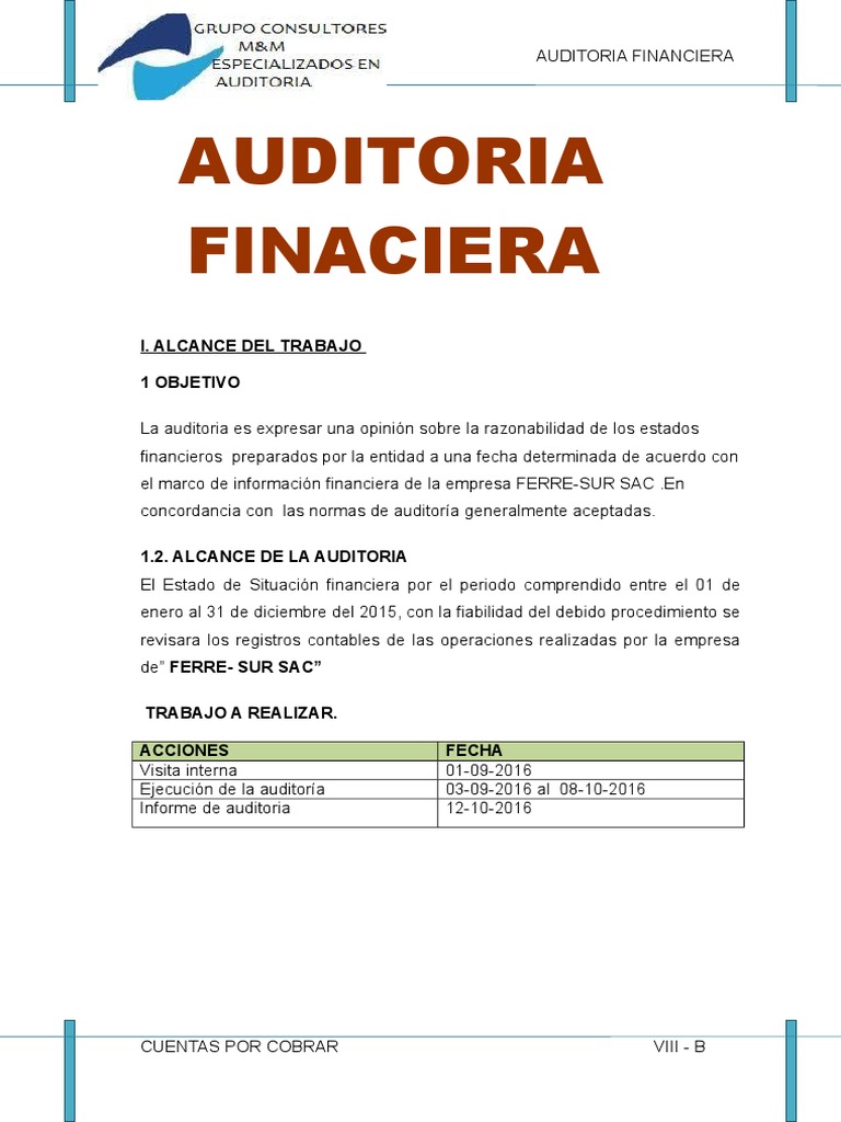 Auditoria Financiera | PDF | Auditoría financiera | Contabilidad