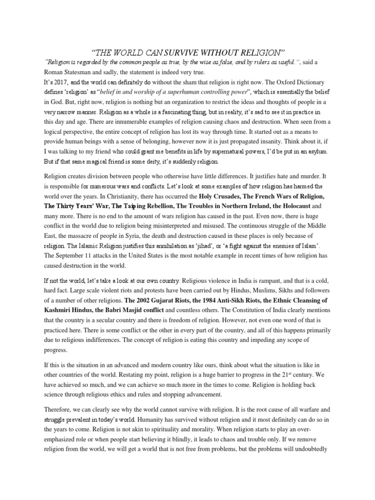 The World Can Survive Without Religion Pdf Religious Faiths