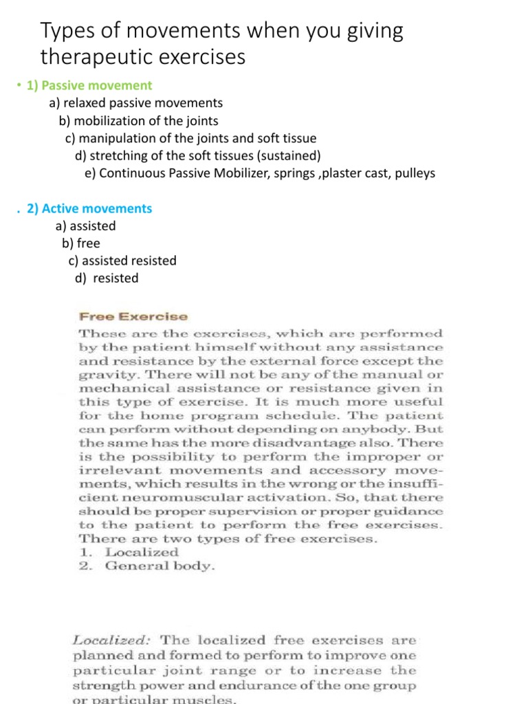 Types of Movements When You Giving Therapeutic Exercises: - 1) Passive ...