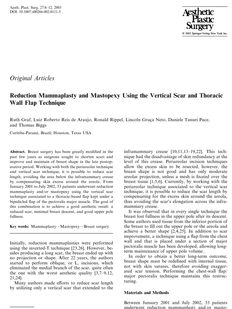 Reduction Mammaplasty and Mastopex | PDF | Secondary Sexual ...