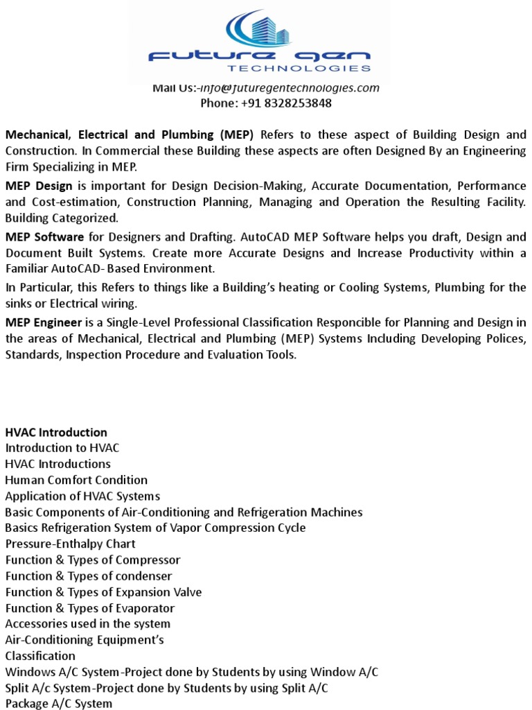 MEP Designing Training in Hyderabad | PDF | Air Conditioning | Hvac