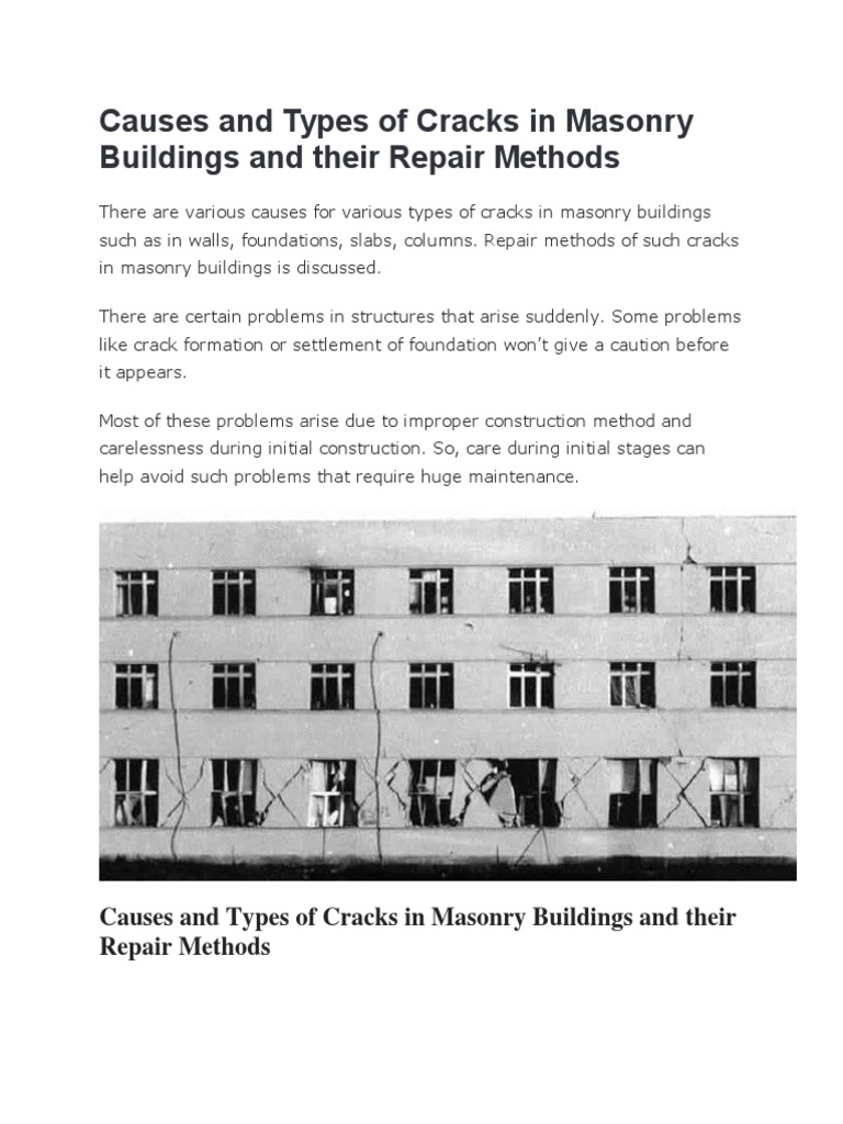 Causes and Solutions for Masonry Cracks | PDF | Masonry | Foundation ...